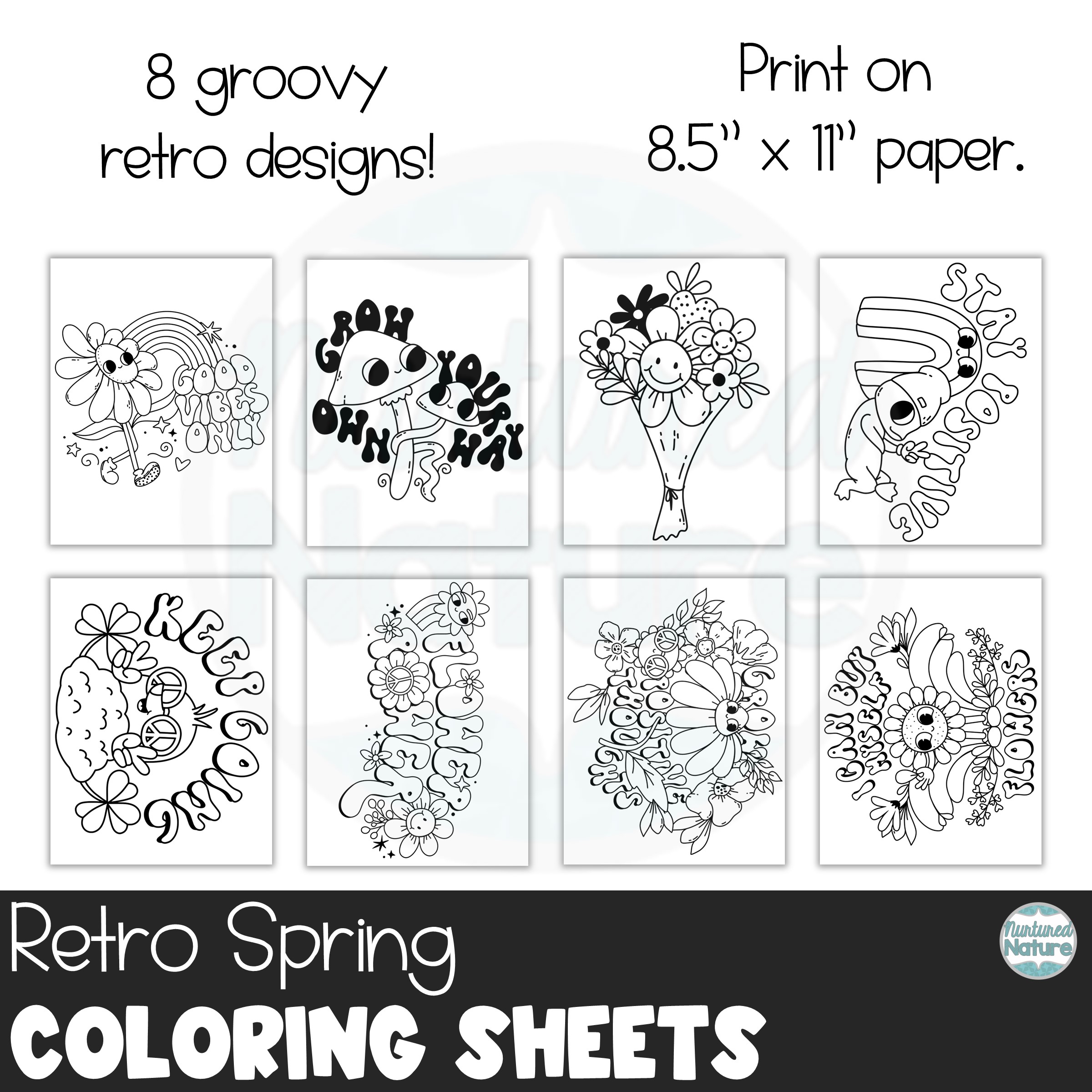 Groovy Retro Spring Coloring Pages | Made By Teachers