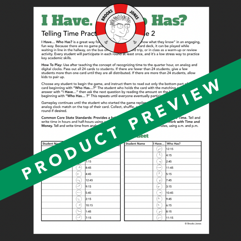 I Have, Who Has? Telling Time to the Quarter Hour Practice Game for ...