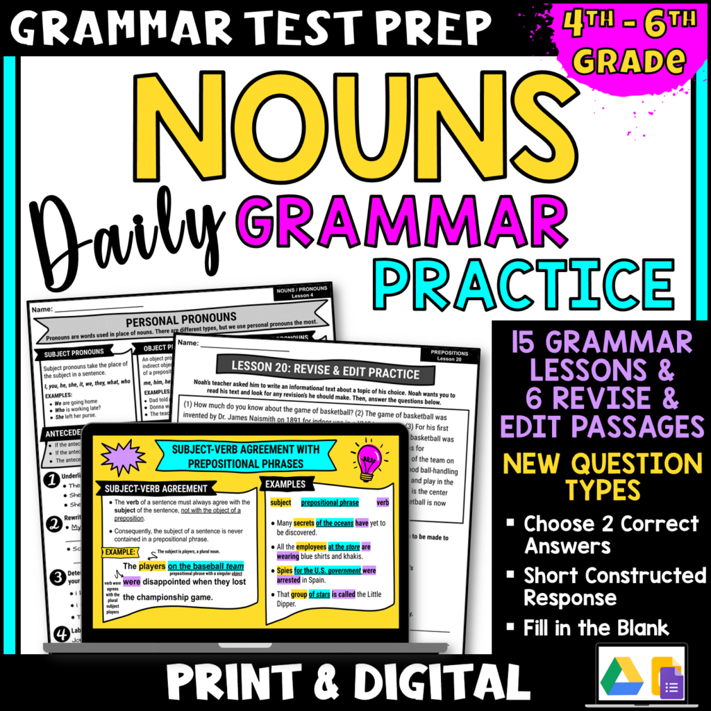 Nouns, Pronouns, & Prepositions Daily Grammar and Revise & Edit ...