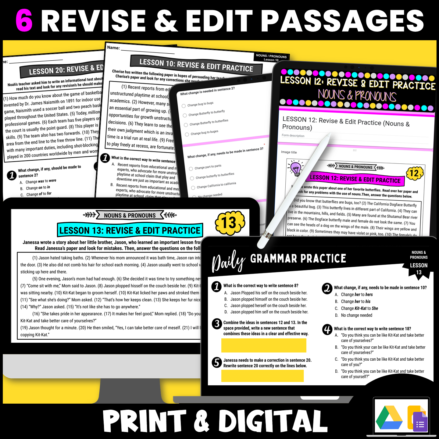 Nouns, Pronouns, & Prepositions Daily Grammar and Revise & Edit ...