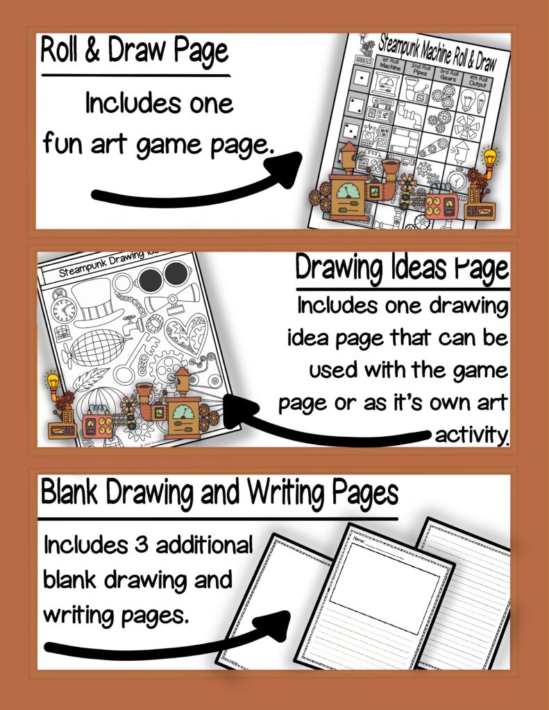 Roll a Steampunk Machine Roll and Draw Art Game Art Sub Activity | Made ...