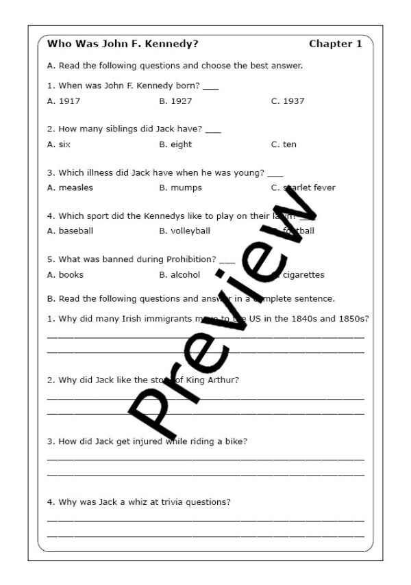 Yona Zeldis McDonough "Who Was John F. Kennedy?" worksheets | Made By ...