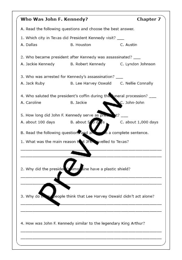 Yona Zeldis McDonough "Who Was John F. Kennedy?" worksheets | Made By ...