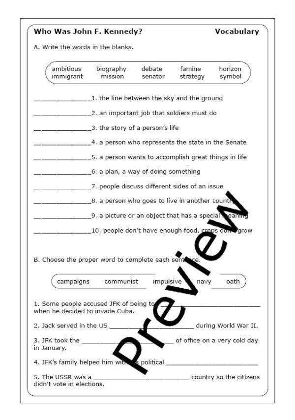 Yona Zeldis McDonough "Who Was John F. Kennedy?" worksheets | Made By ...