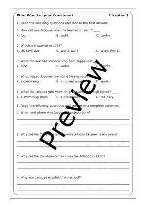 Nico Medina "Who Was Jacques Cousteau?" worksheets | Made By Teachers