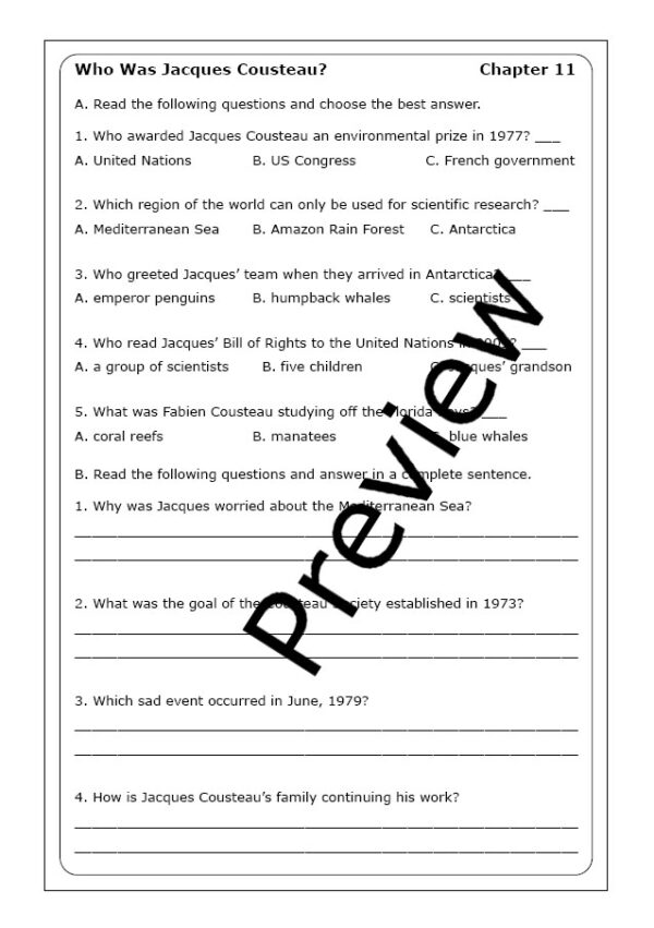 Nico Medina "Who Was Jacques Cousteau?" worksheets | Made By Teachers