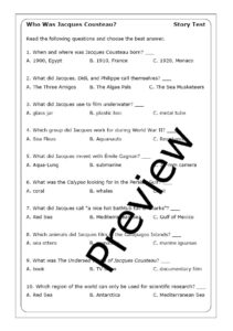 Nico Medina "Who Was Jacques Cousteau?" worksheets | Made By Teachers