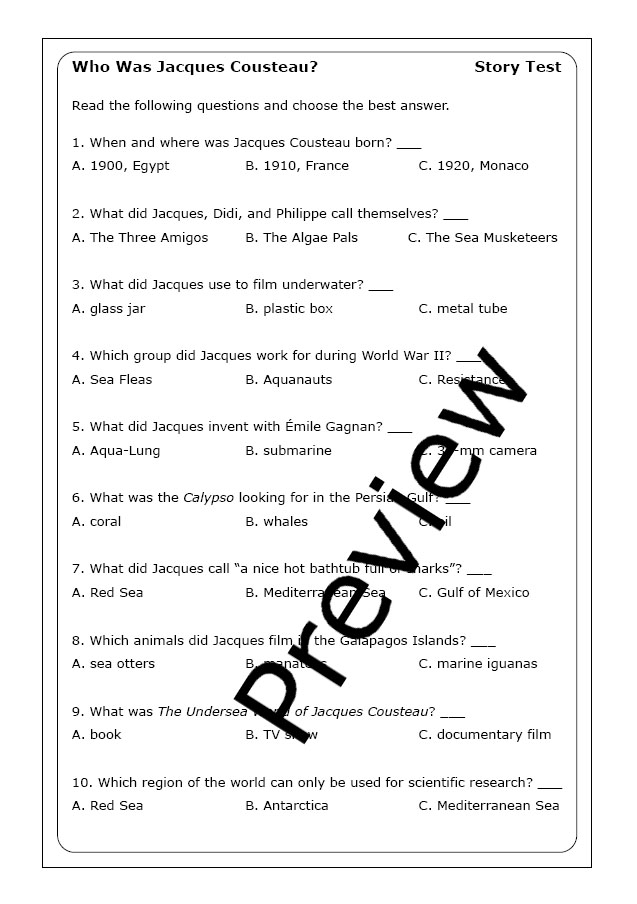 Nico Medina "Who Was Jacques Cousteau?" worksheets | Made By Teachers
