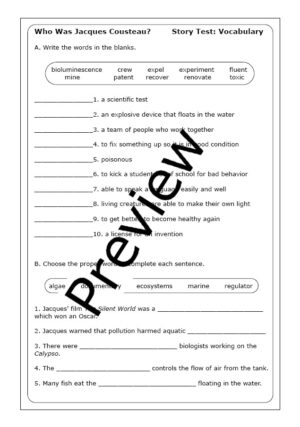 Nico Medina "Who Was Jacques Cousteau?" worksheets | Made By Teachers