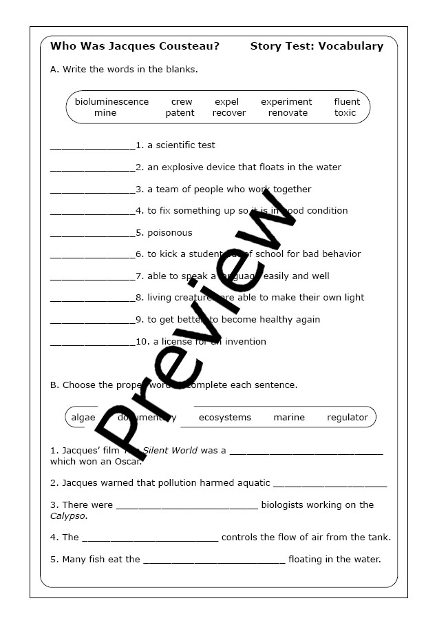Nico Medina "Who Was Jacques Cousteau?" worksheets | Made By Teachers