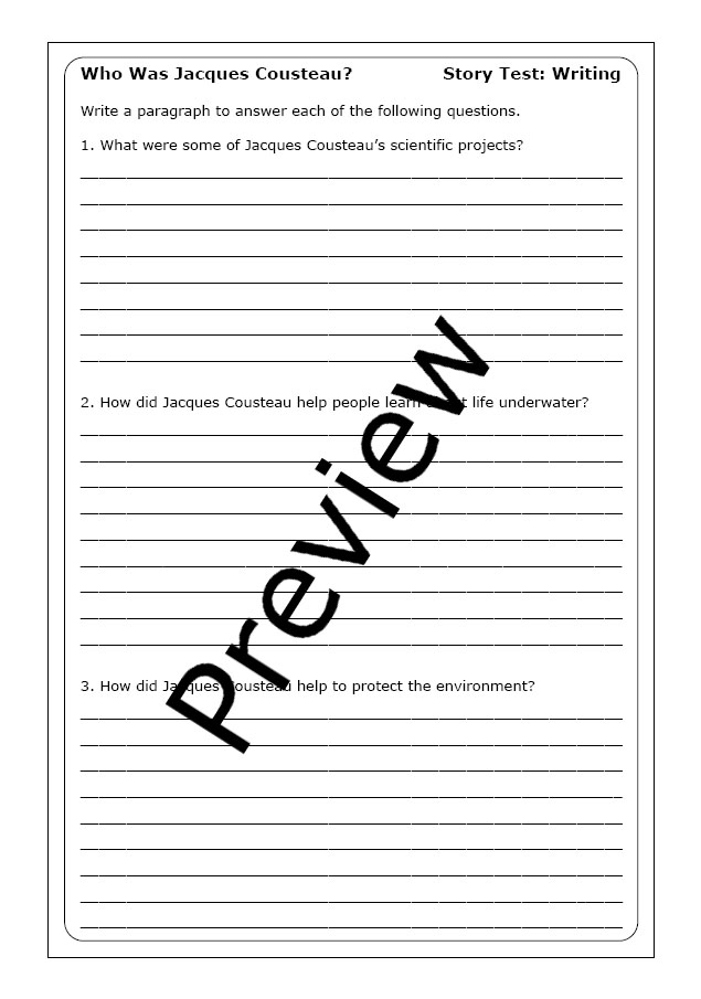 Nico Medina "Who Was Jacques Cousteau?" worksheets | Made By Teachers