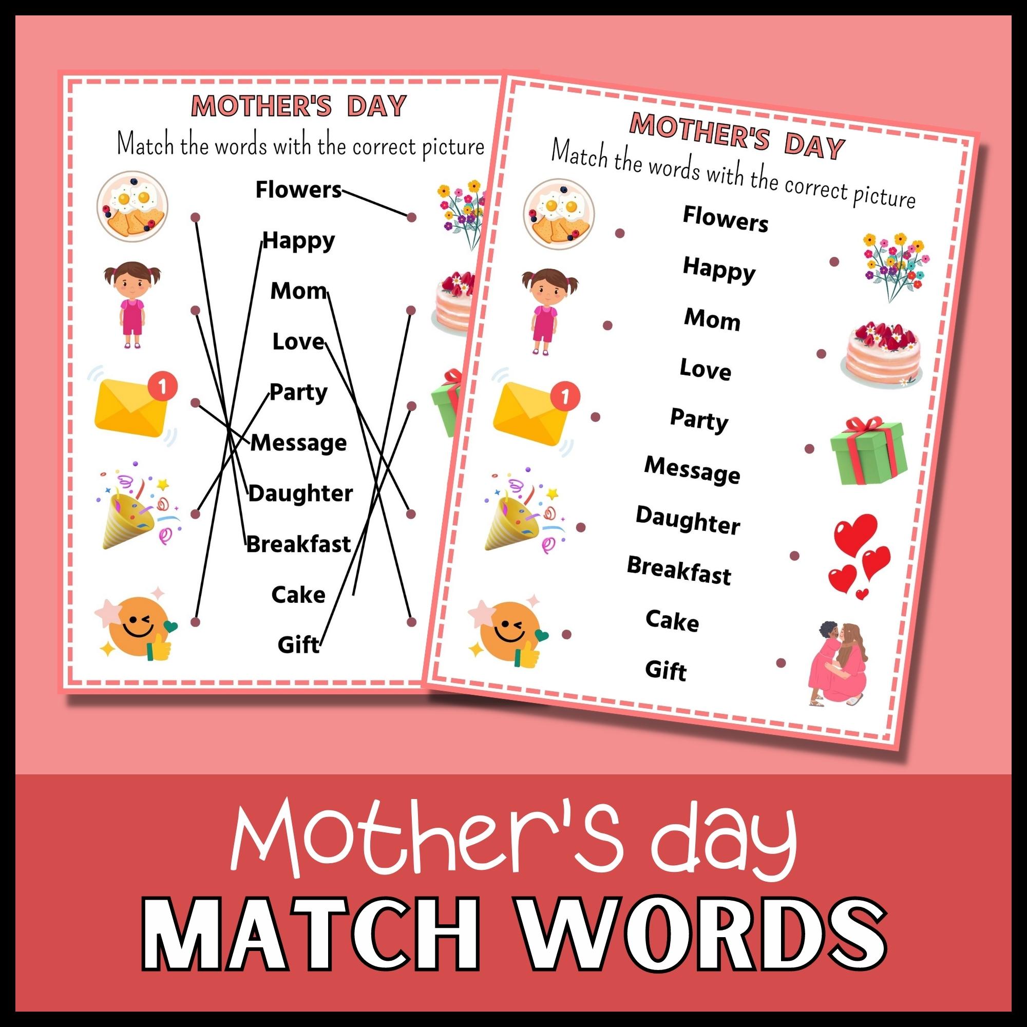 Mother's Day Match Words Puzzle | Mother's Day Activities | May ...