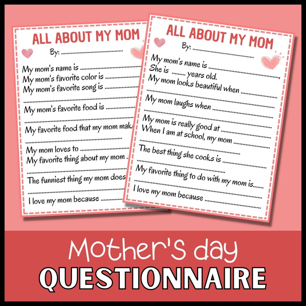 Mother's Day Questionaire | All About My Mom | Mother's Day Printable ...
