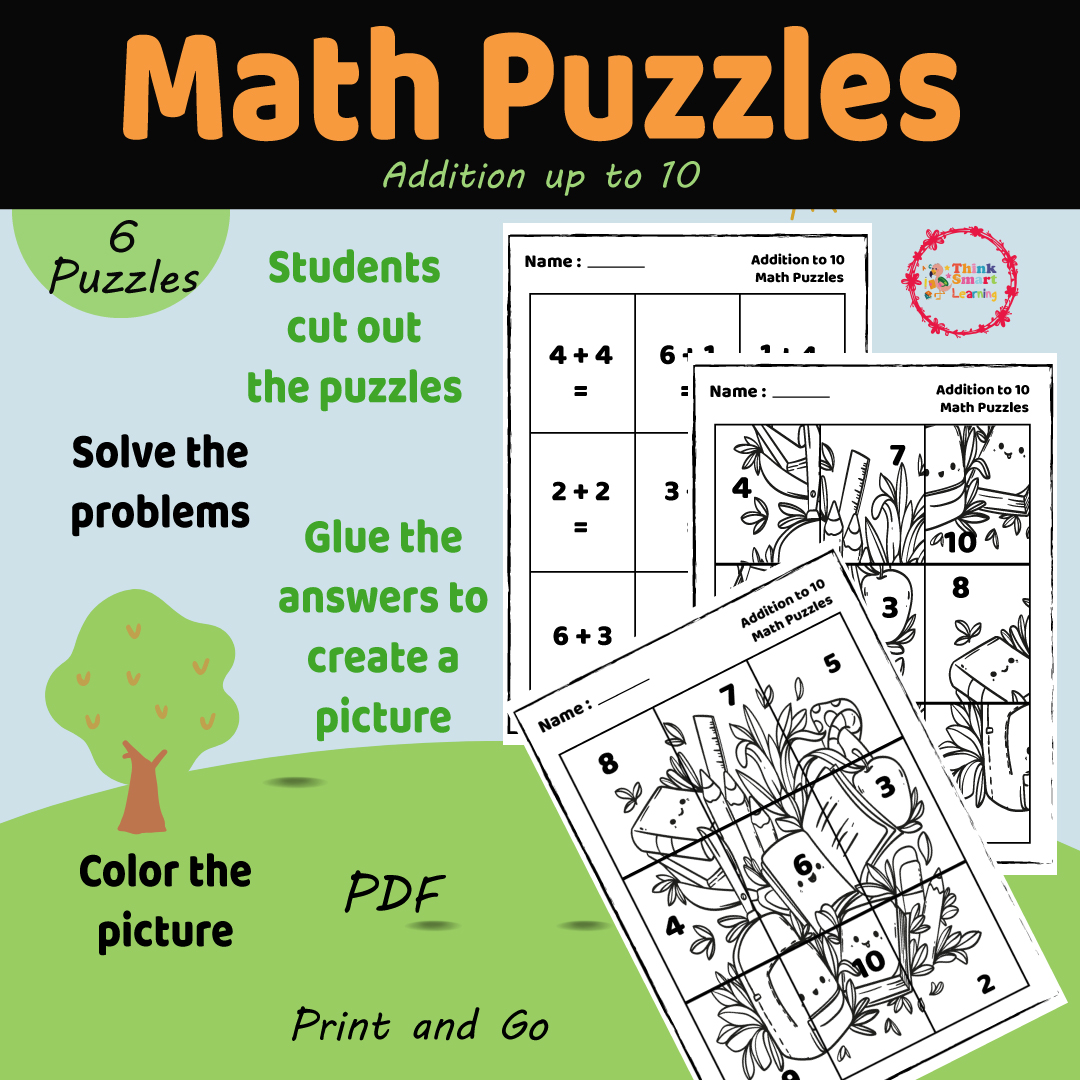 March Math Puzzles St. Patrick's Day Addition to 10 | Made By Teachers