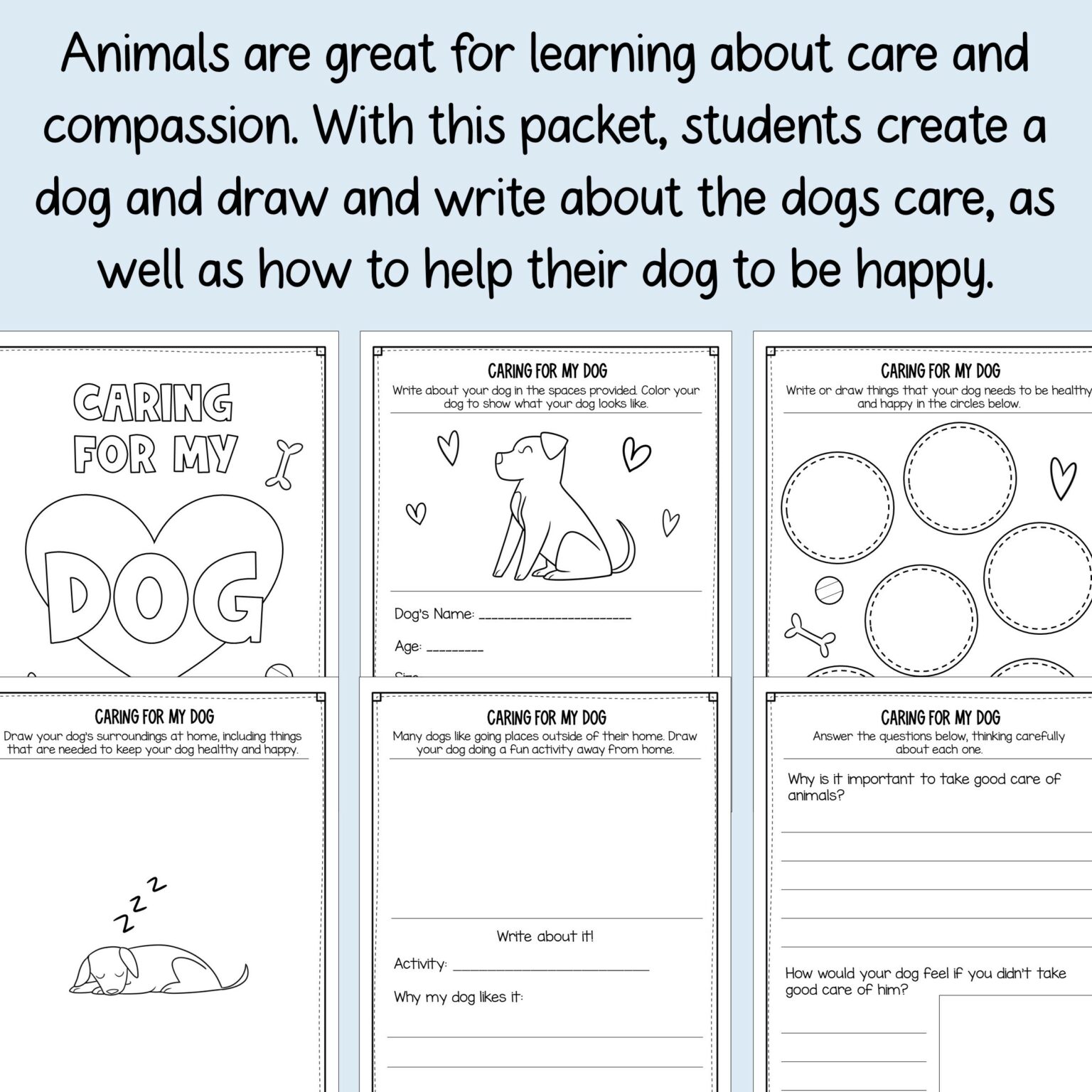 Caring for My Dog | Social Emotional Learning Packet | Mental Health ...