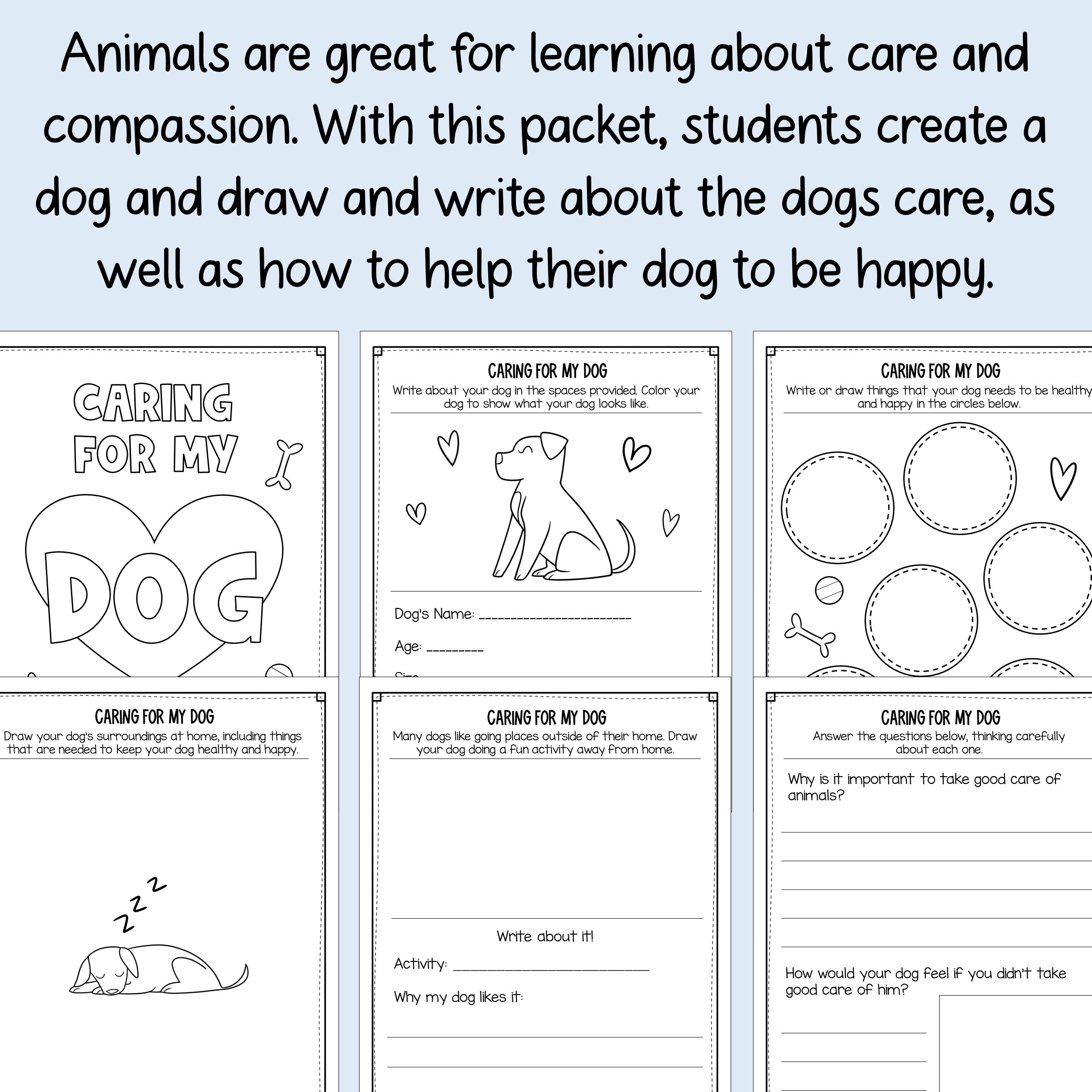 Caring for My Dog | Social Emotional Learning Packet | Mental Health ...