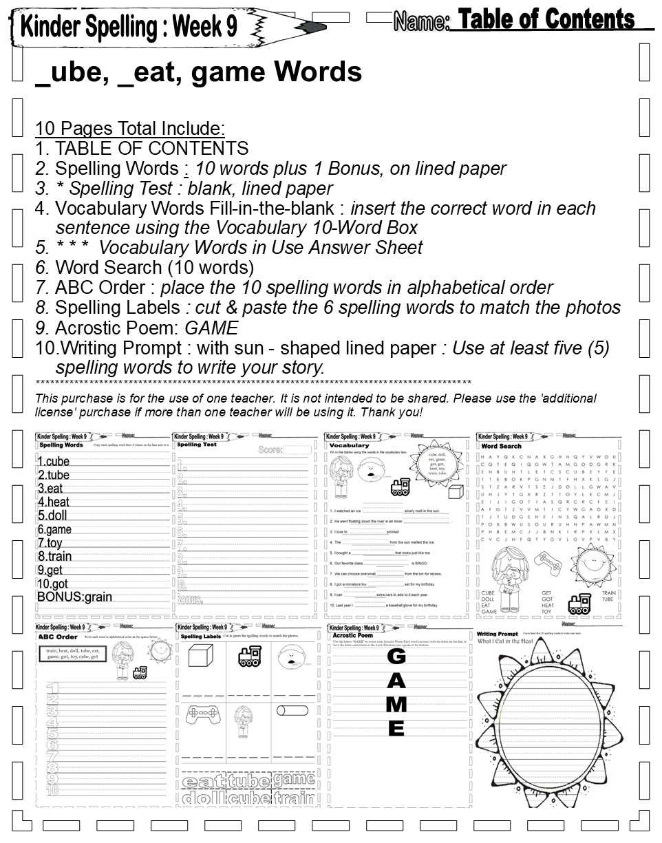 Kindergarten Spelling Worksheets Curriculum Week 9 | Made By Teachers