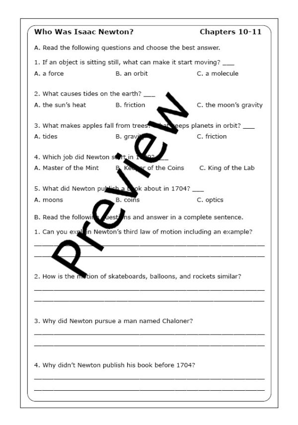 Janet Pascal "Who Was Isaac Newton?" worksheets | Made By Teachers