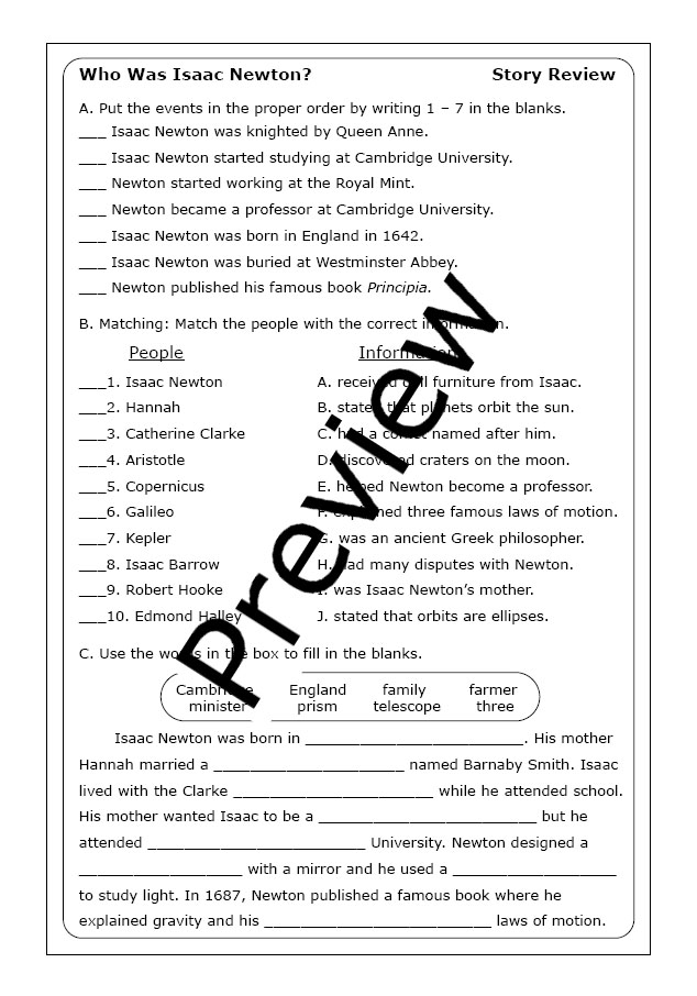 Janet Pascal "Who Was Isaac Newton?" worksheets | Made By Teachers
