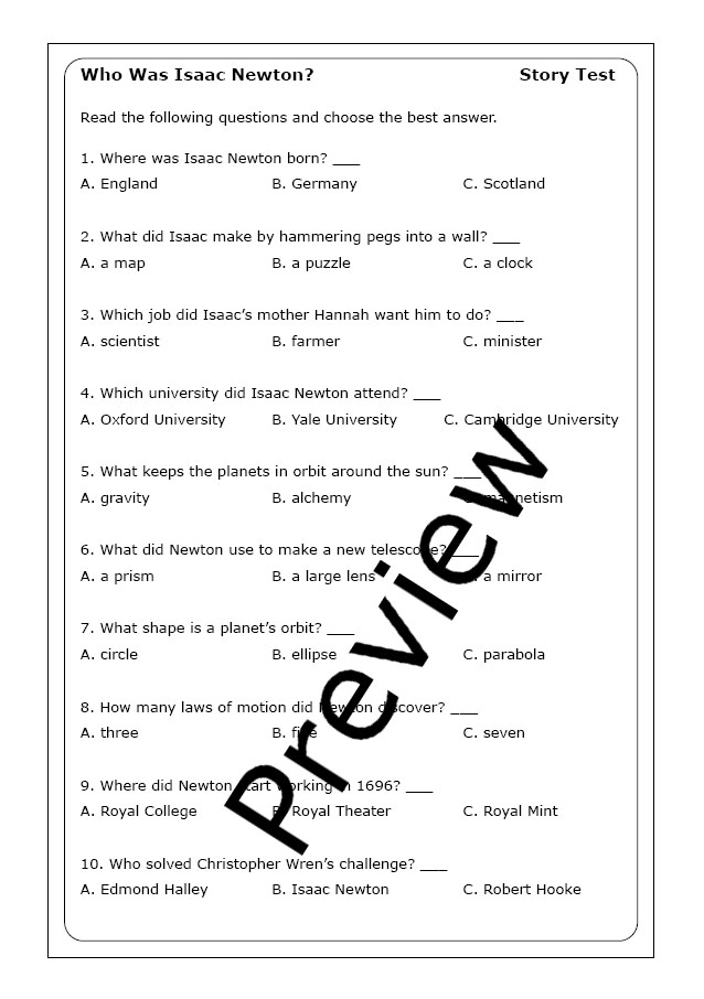 Janet Pascal "Who Was Isaac Newton?" worksheets - Made By Teachers