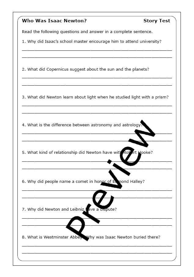 Janet Pascal "Who Was Isaac Newton?" worksheets | Made By Teachers