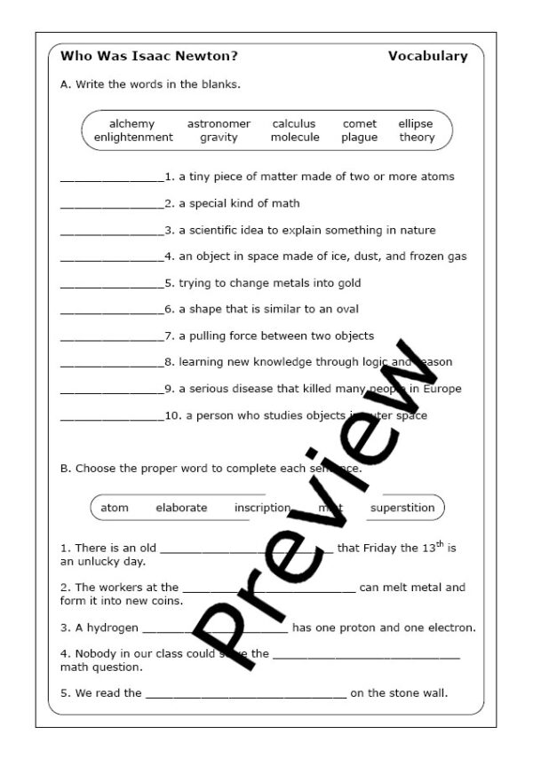Janet Pascal "Who Was Isaac Newton?" worksheets | Made By Teachers