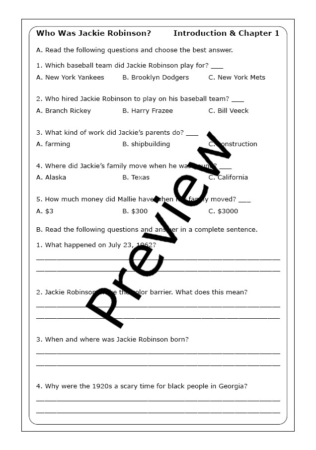 Gail Herman "Who Was Jackie Robinson?" worksheets | Made By Teachers