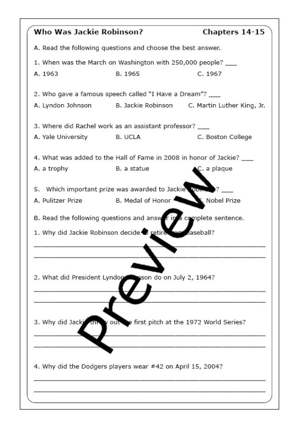 Gail Herman "Who Was Jackie Robinson?" worksheets | Made By Teachers