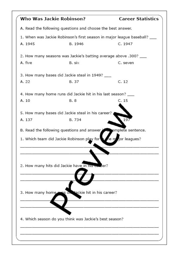 Gail Herman "Who Was Jackie Robinson?" worksheets | Made By Teachers