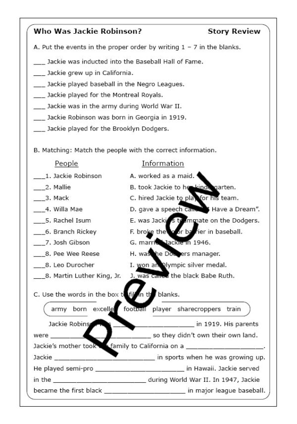 Gail Herman "Who Was Jackie Robinson?" worksheets | Made By Teachers