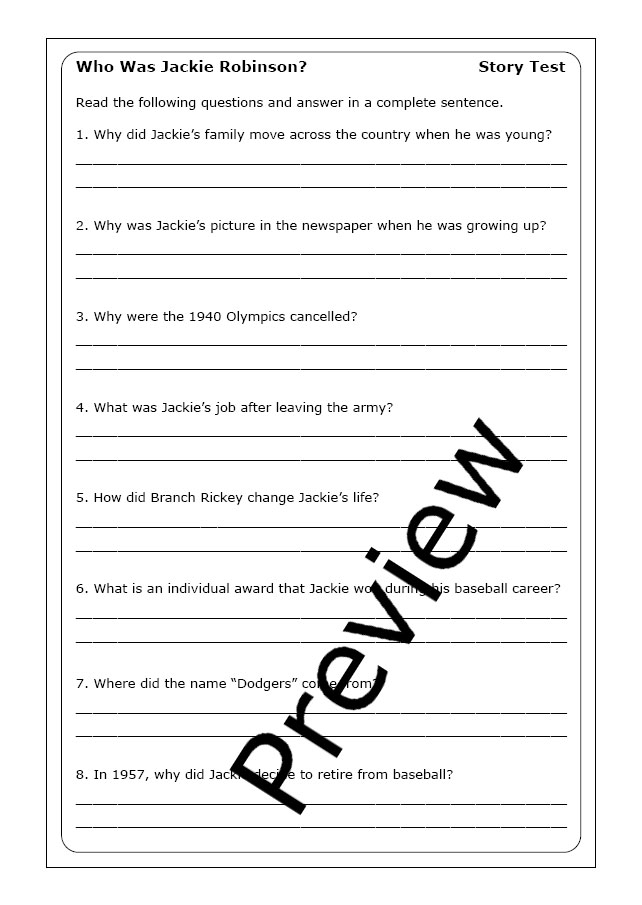 Gail Herman "Who Was Jackie Robinson?" worksheets | Made By Teachers