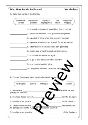 Gail Herman "Who Was Jackie Robinson?" worksheets | Made By Teachers