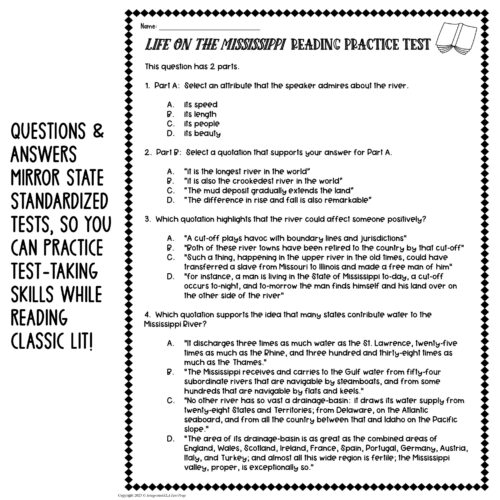 Reading Test Prep PRACTICE TEST Standardized Test Practice Mark Twain ...
