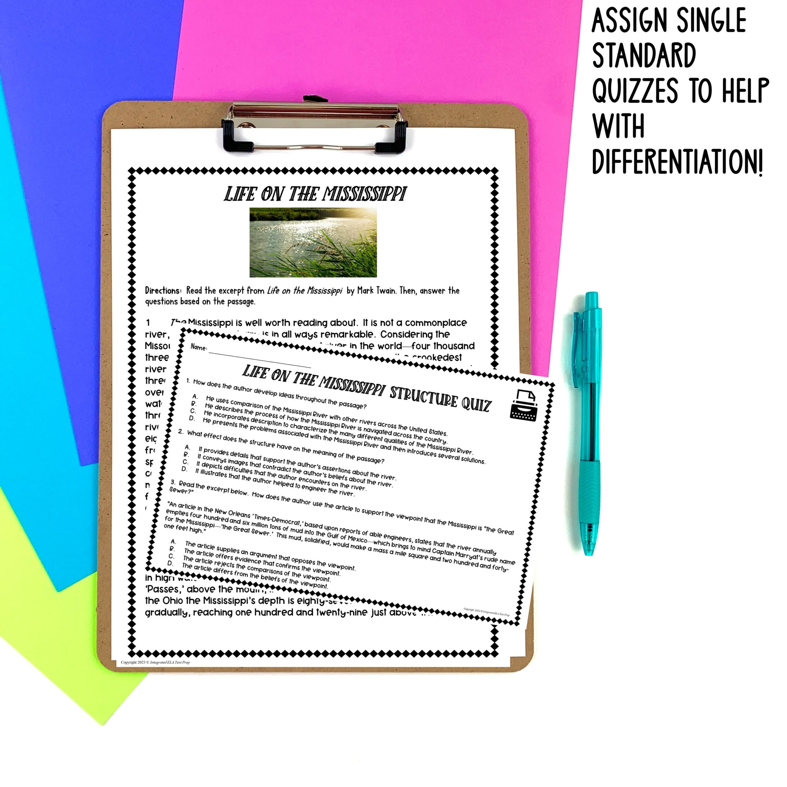 Reading Test Prep PRACTICE TEST Standardized Test Practice Mark Twain ...