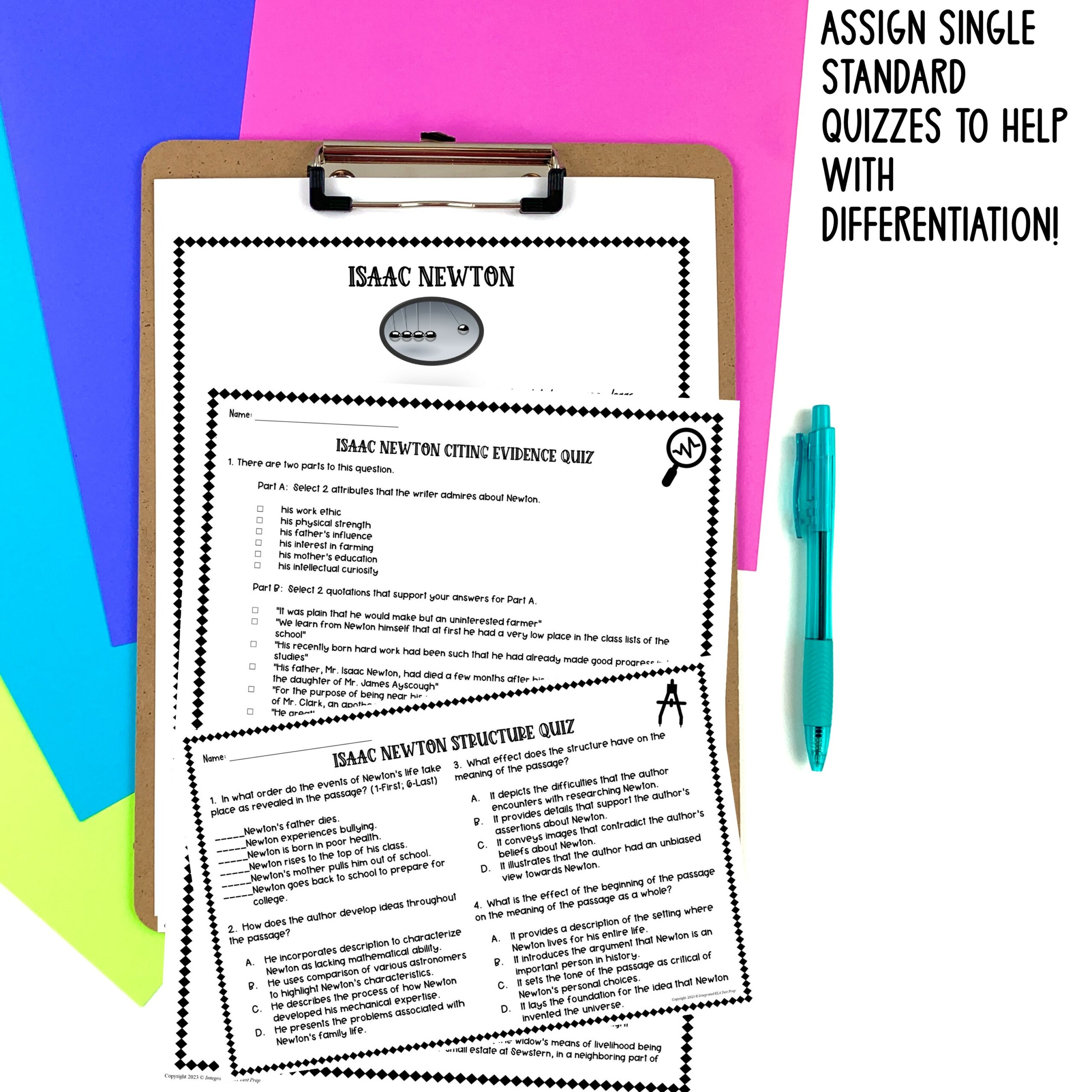 Reading Comprehension Passage Questions Test Isaac Newton Informational ...