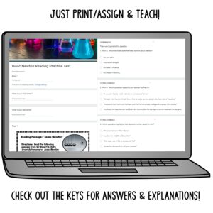 Reading Comprehension Passage Questions Test Isaac Newton Informational ...