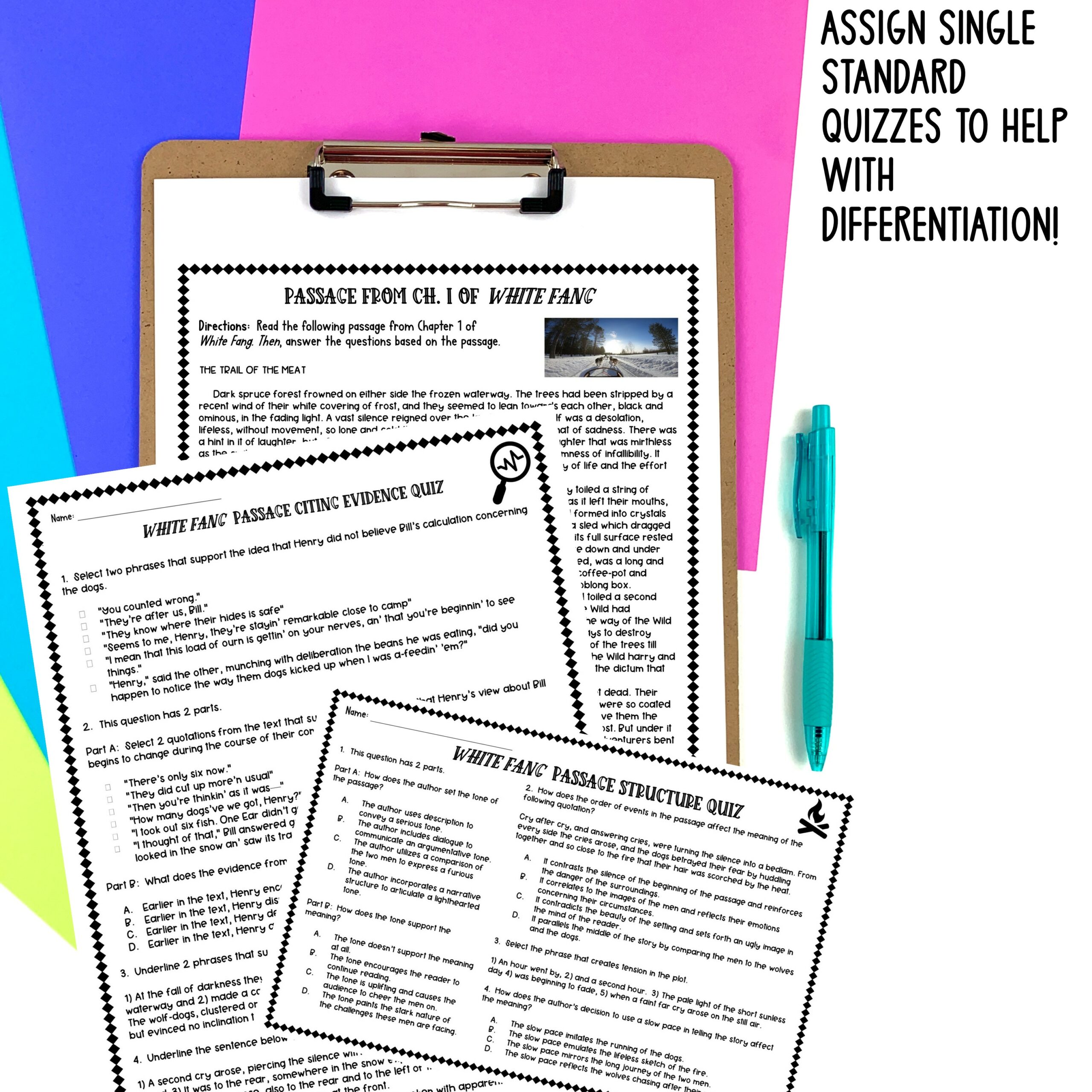 Reading Comprehension Passage with Questions PRACTICE TEST White Fang ...