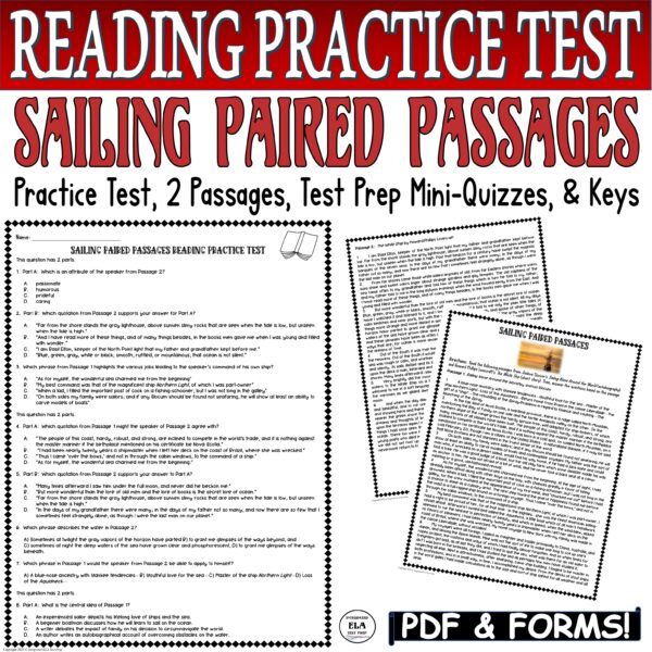 Reading PRACTICE TEST: Paired Passages with Questions Sailing Test Prep ...