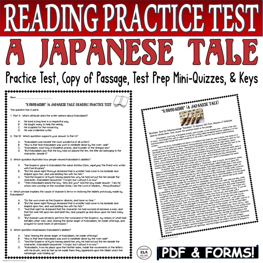 Reading Comprehension Passage and Questions Practice Test Informational ...