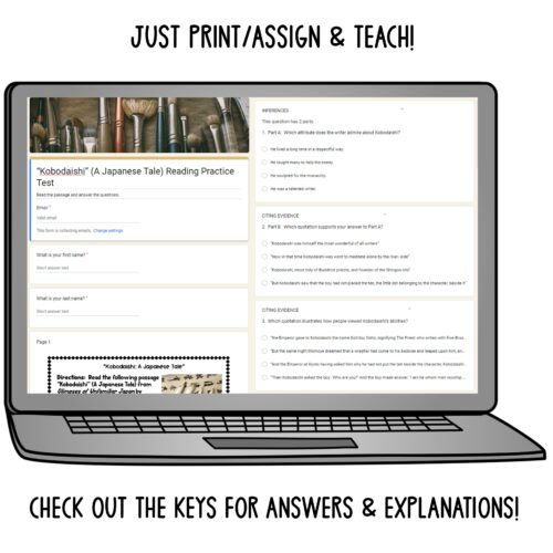 Reading Comprehension Passage and Questions Practice Test Informational ...