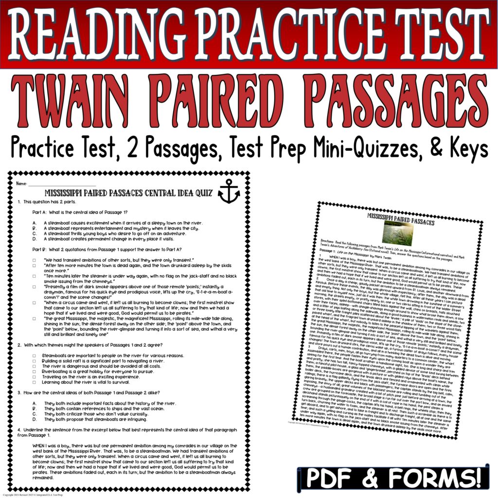 Digital Reading Test Prep PRACTICE TEST Paired Passages with Questions ...