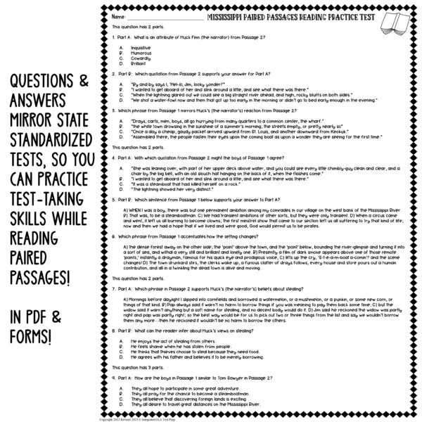 Digital Reading Test Prep PRACTICE TEST Paired Passages with Questions ...