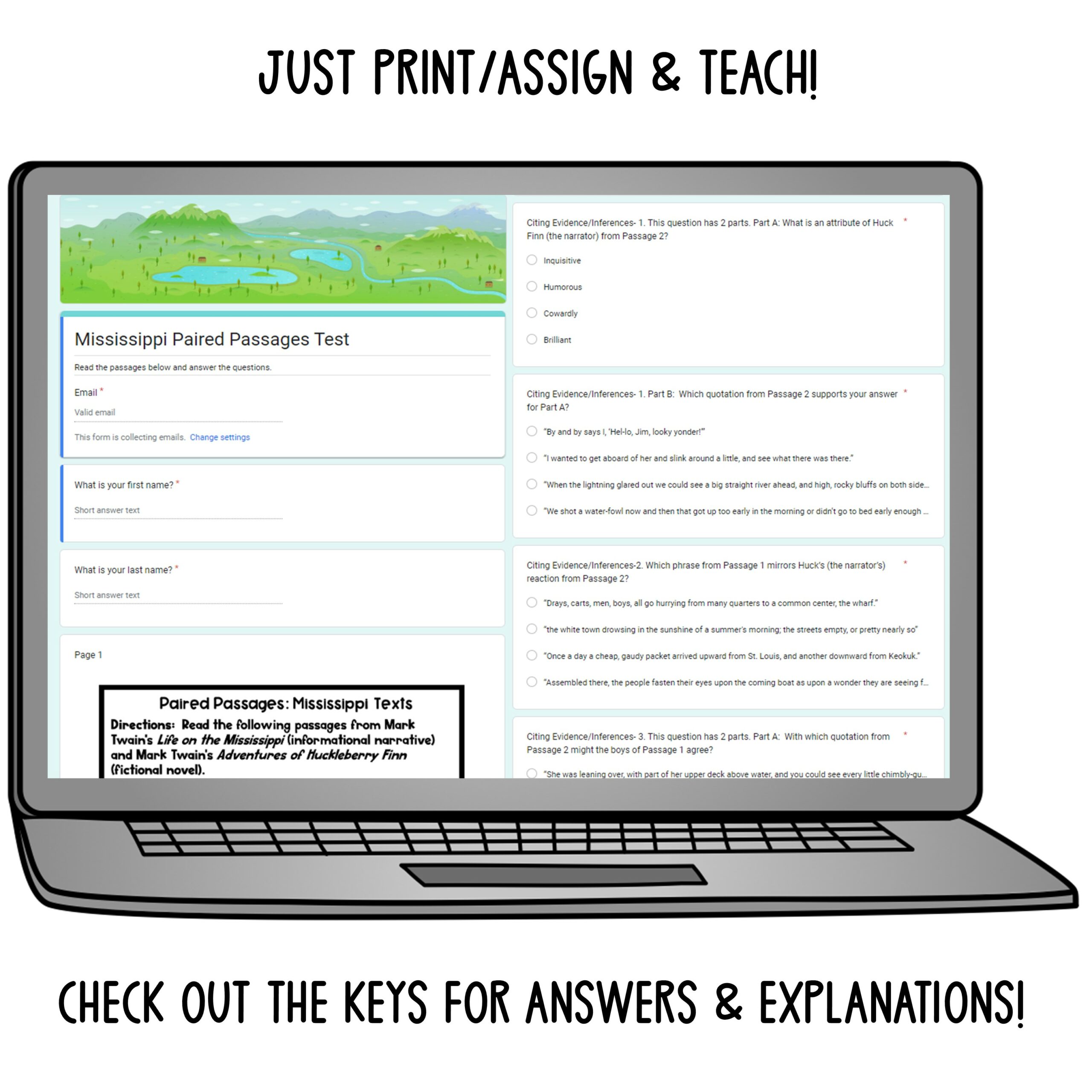 Digital Reading Test Prep PRACTICE TEST Paired Passages with Questions ...