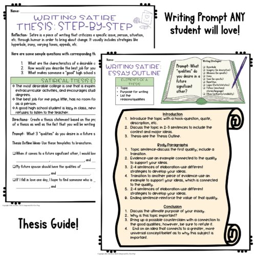 Creative Writing Project Writing Satire Pack Organizers Thesis Template ...