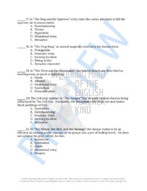 Grimms' Fairy Tales Unit Test and Answer Key (14 Short Stories Included ...