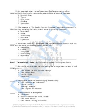 Grimms' Fairy Tales Unit Test and Answer Key (14 Short Stories Included ...