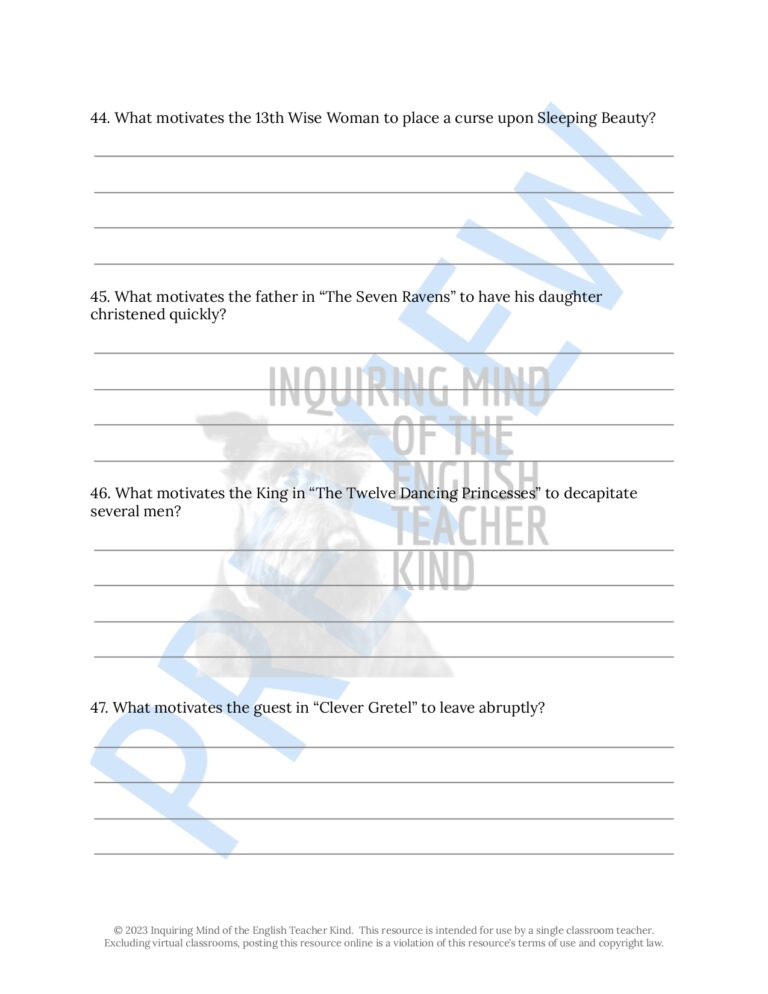 Grimms' Fairy Tales Unit Test and Answer Key (14 Short Stories Included ...