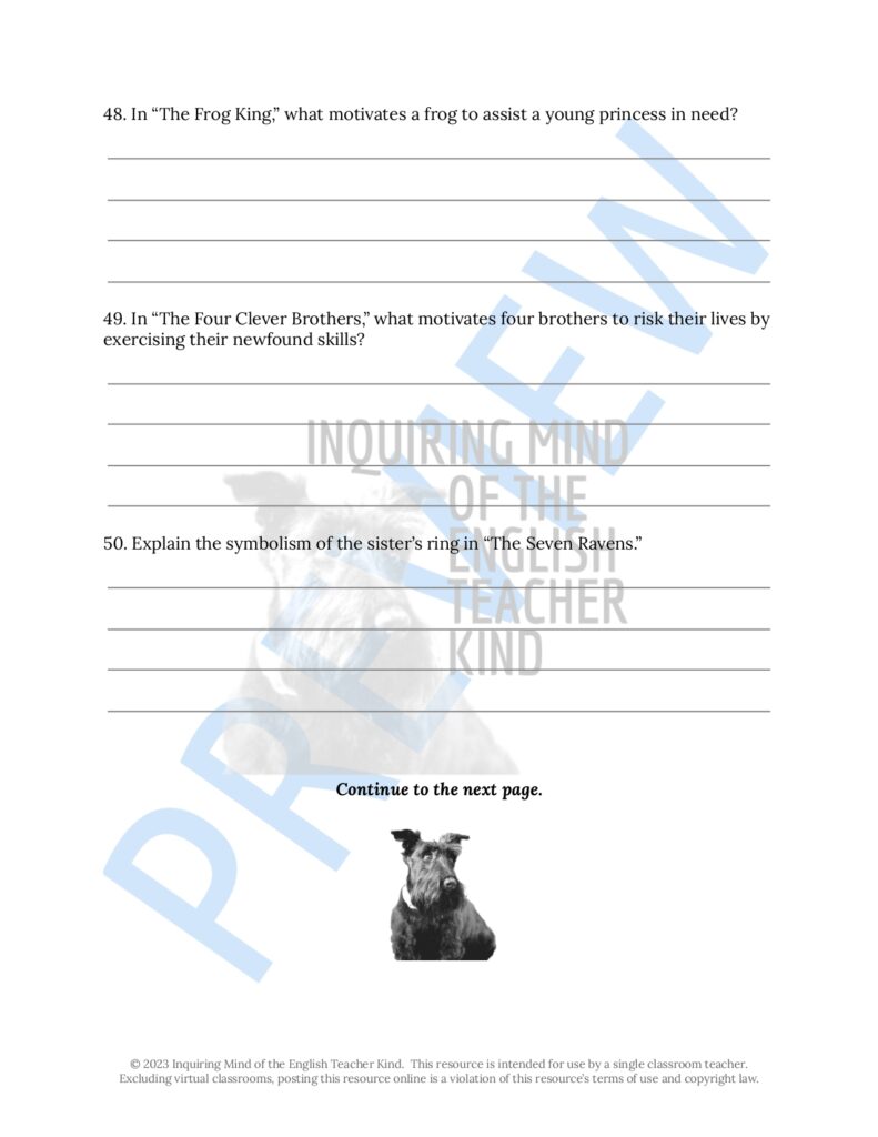 Grimms' Fairy Tales Unit Test and Answer Key (14 Short Stories Included ...