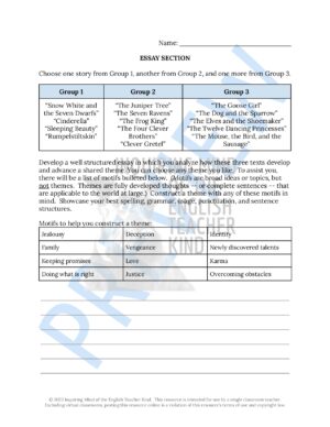 Grimms' Fairy Tales Unit Test and Answer Key (14 Short Stories Included ...