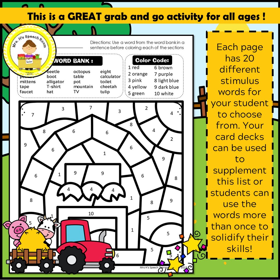 Farm Color by Code Speech Therapy | Made By Teachers